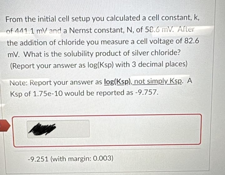 Solved From the initial cell setup you calculated a cell | Chegg.com