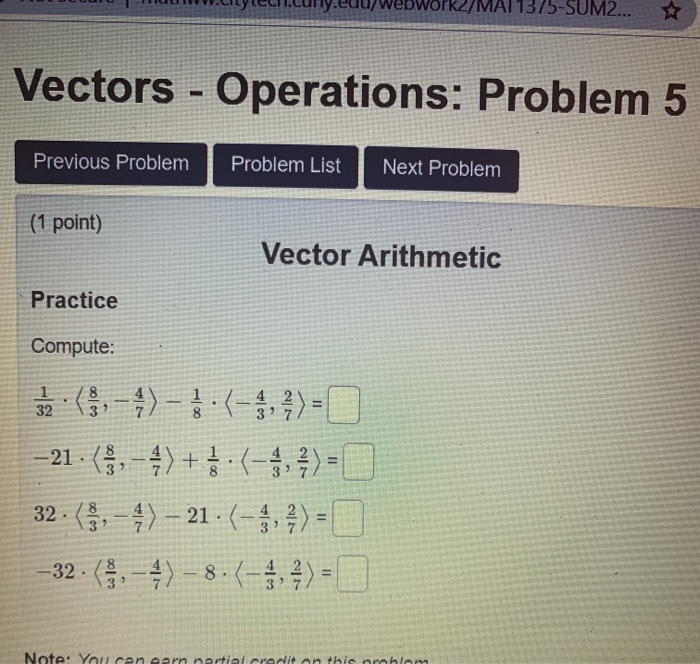 Solved Webwork_/MAI 1375-SUM2... Vectors - Operations: | Chegg.com