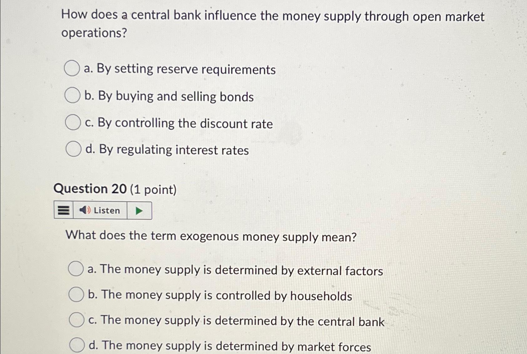 Solved How does a central bank influence the money supply | Chegg.com