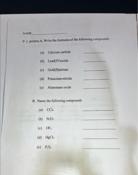 Solved V ( points) A. Write the formulas of the following | Chegg.com