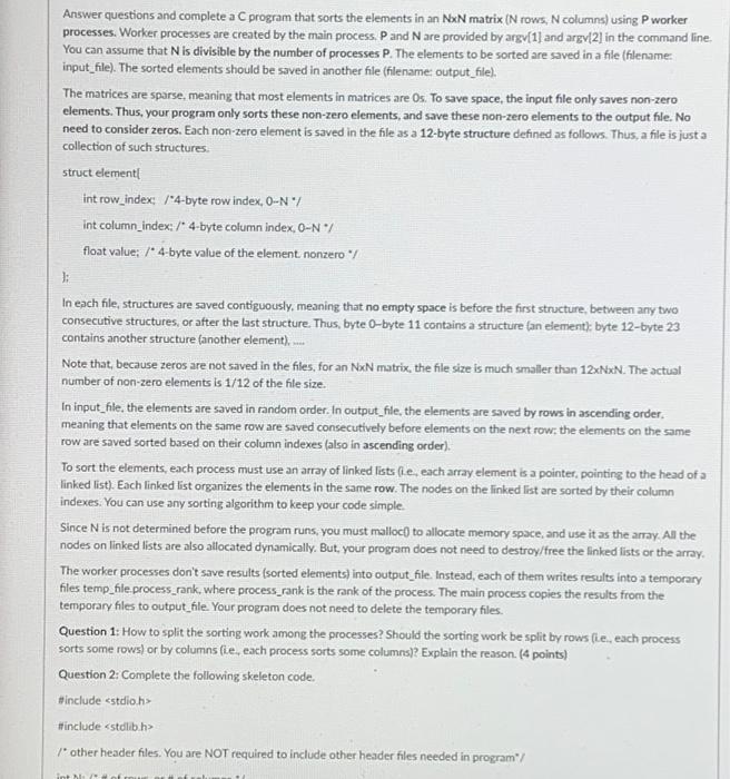 Solved Answer questions and complete a C program that sorts | Chegg.com