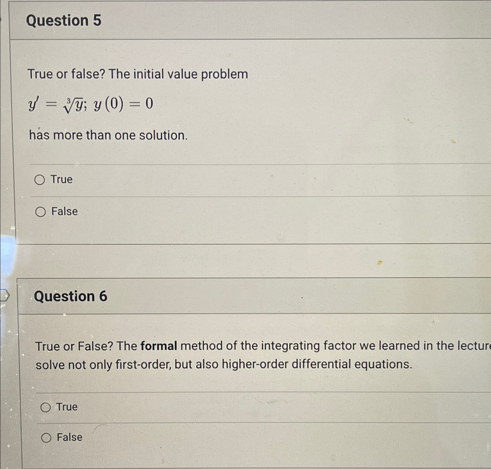Solved Question 5True or false? The initial value | Chegg.com