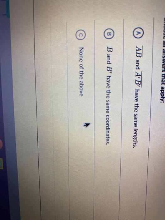 Solved Segment A'B' is the result of reflecting AB across | Chegg.com