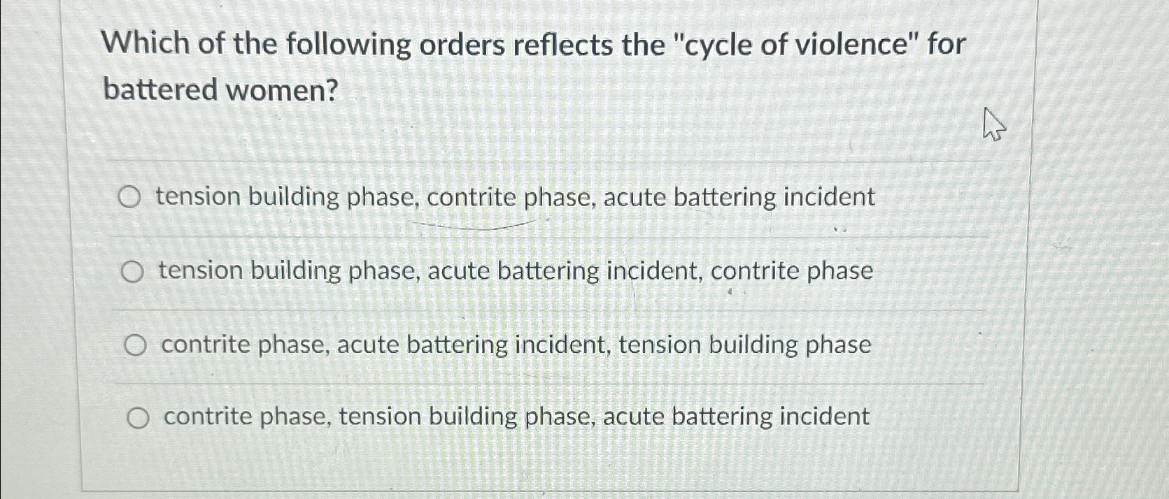 Solved Which of the following orders reflects the "cycle of | Chegg.com