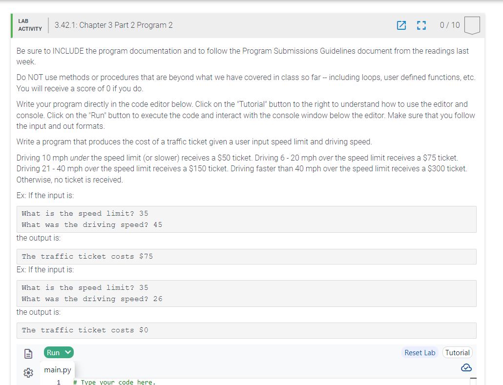 Solved Write a program that produces the cost of a traffic | Chegg.com