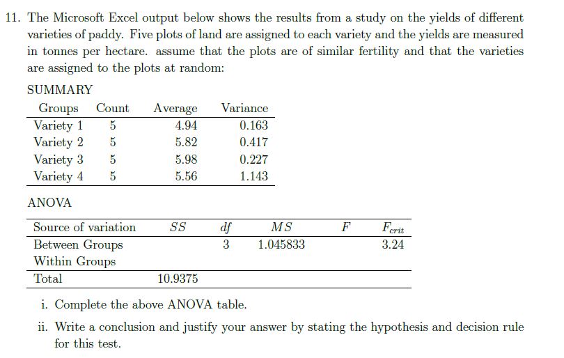 Solved The Microsoft Excel output below shows the results | Chegg.com