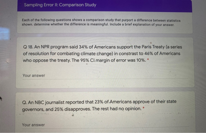 Solved Sampling Error II: Comparison Study Each of the | Chegg.com