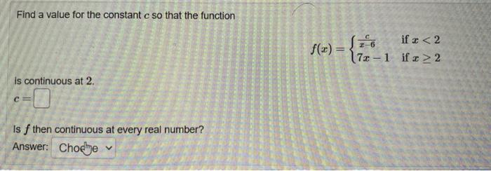 Solved Find a value for the constant c so that the function | Chegg.com