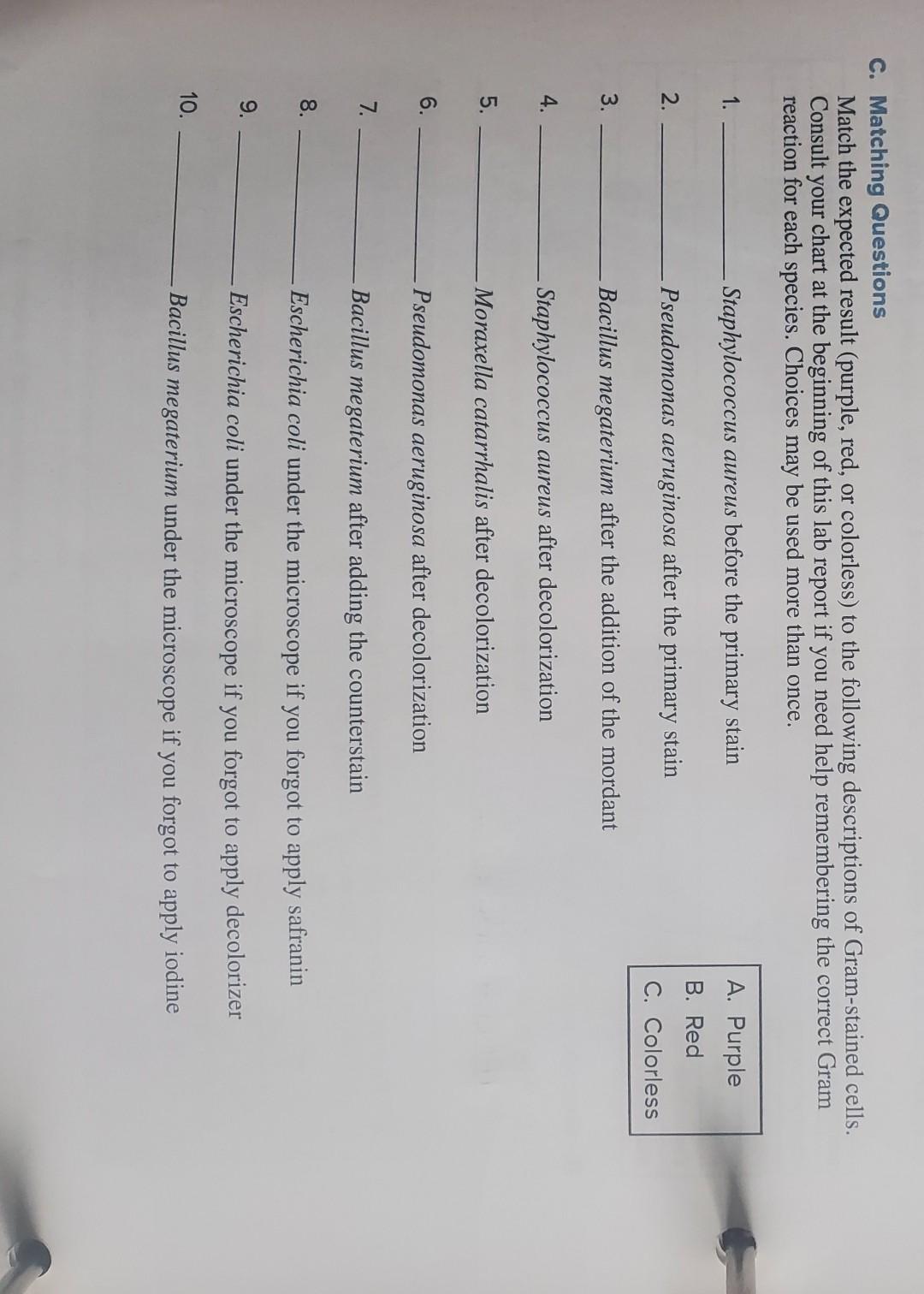 Solved C. Matching Questions Match the expected result | Chegg.com