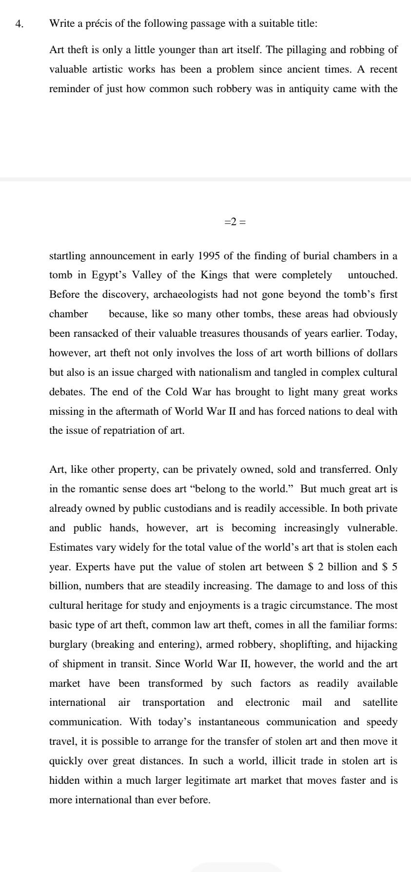 Solved 4. Write a précis of the following passage with a | Chegg.com