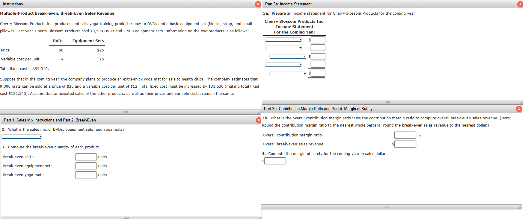 Solved Part 1: Sales Mix Instructions and Part 2: | Chegg.com