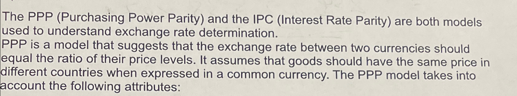 Solved The PPP (Purchasing Power Parity) ﻿and the IPC | Chegg.com