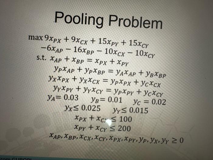 Solved Pooling Problem | Chegg.com