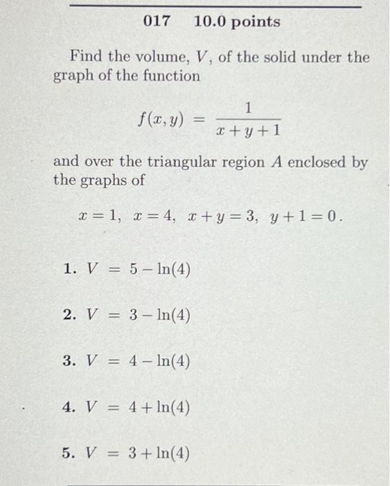 Solved Find the volume, V, of the solid under the graph of | Chegg.com
