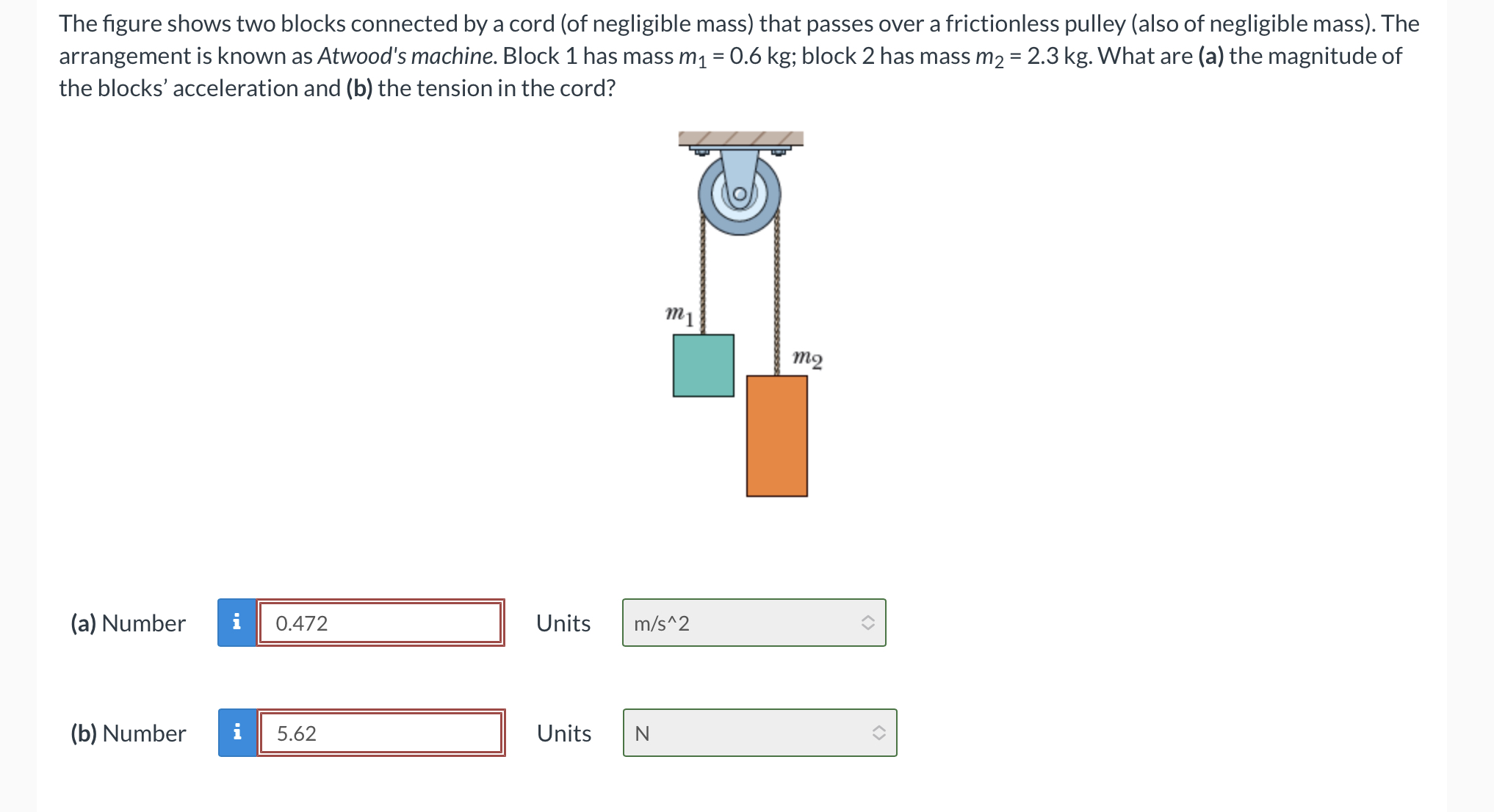 Solved The figure shows two blocks connected by a cord (of | Chegg.com