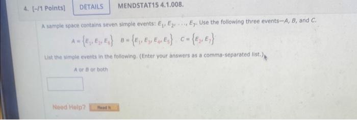 Solved A sample space contains seven simple events: | Chegg.com