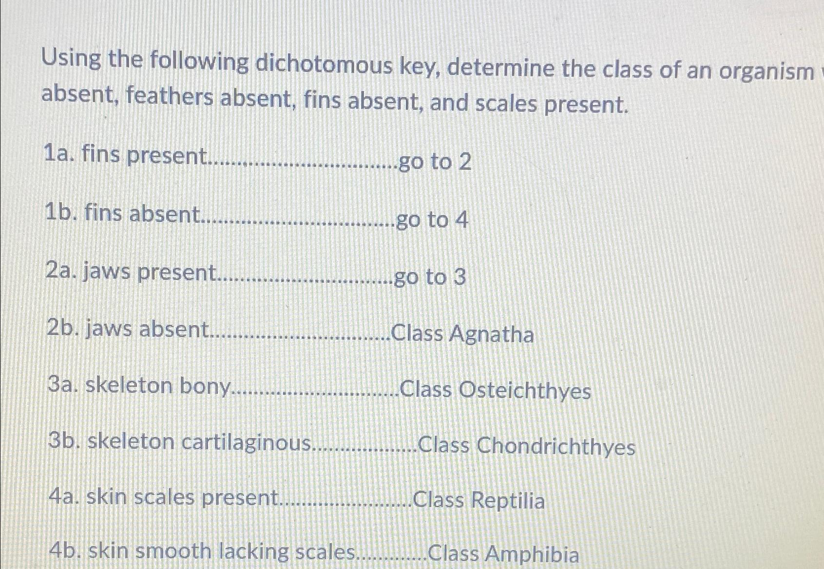 Solved Using the following dichotomous key, determine the | Chegg.com