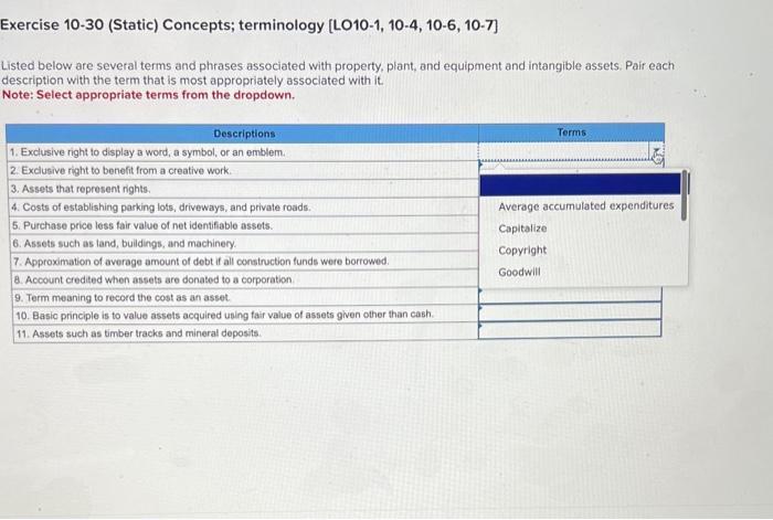 Solved xercise 10−30 (Static) Concepts; terminology [LO10-1, | Chegg.com