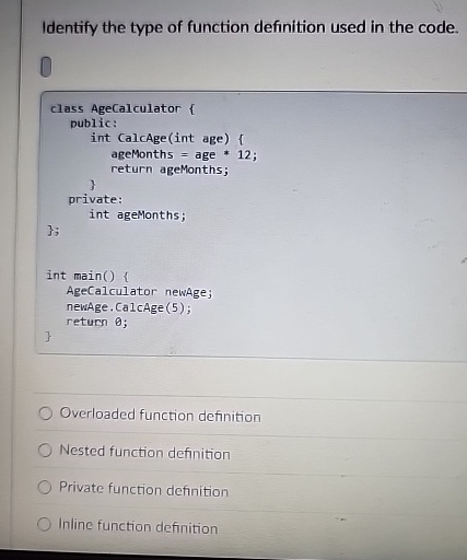 Solved Identify the type of function definition used in the | Chegg.com