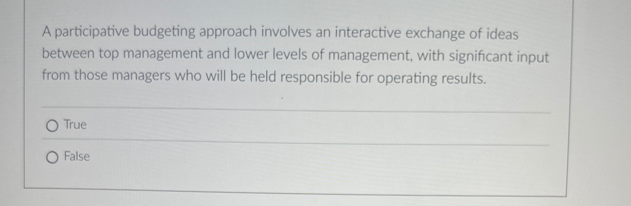 Solved A participative budgeting approach involves an | Chegg.com