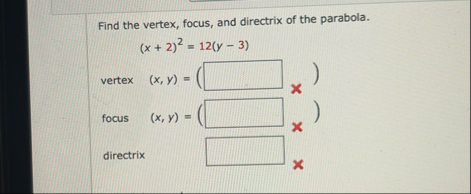 Solved Find the vertex, focus, and directrix of the | Chegg.com