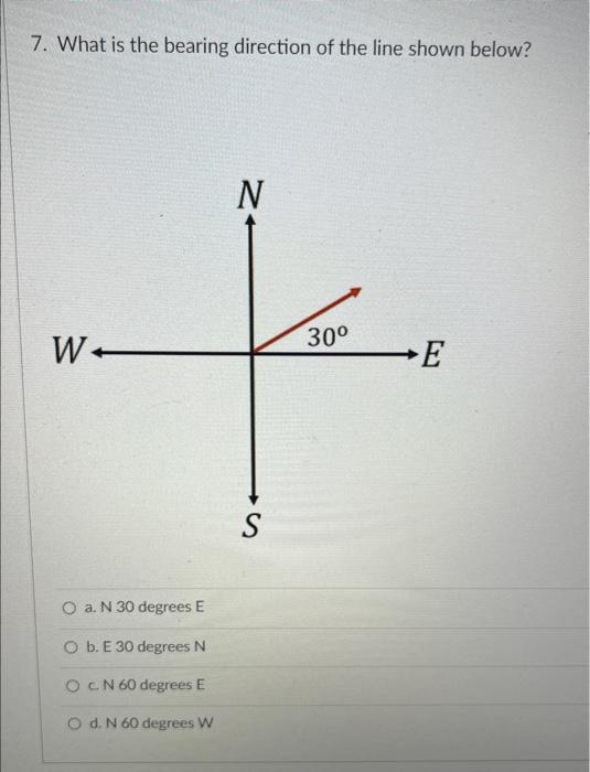 Solved 7. What is the bearing direction of the line shown | Chegg.com
