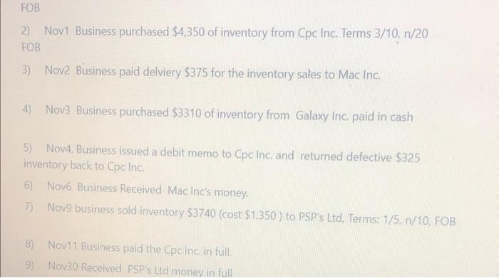 2) Nov1 Business purchased $4,350 of inventory from | Chegg.com