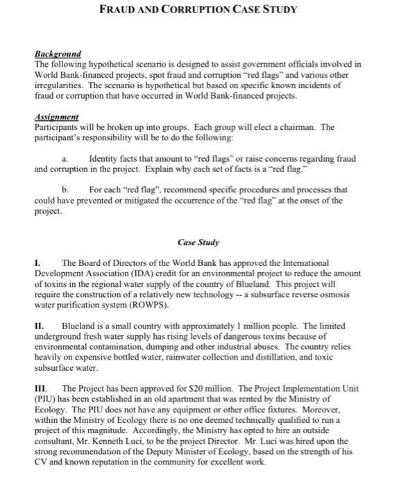 Solved FRAUD AND CORRUPTION CASE STUDY Background The | Chegg.com