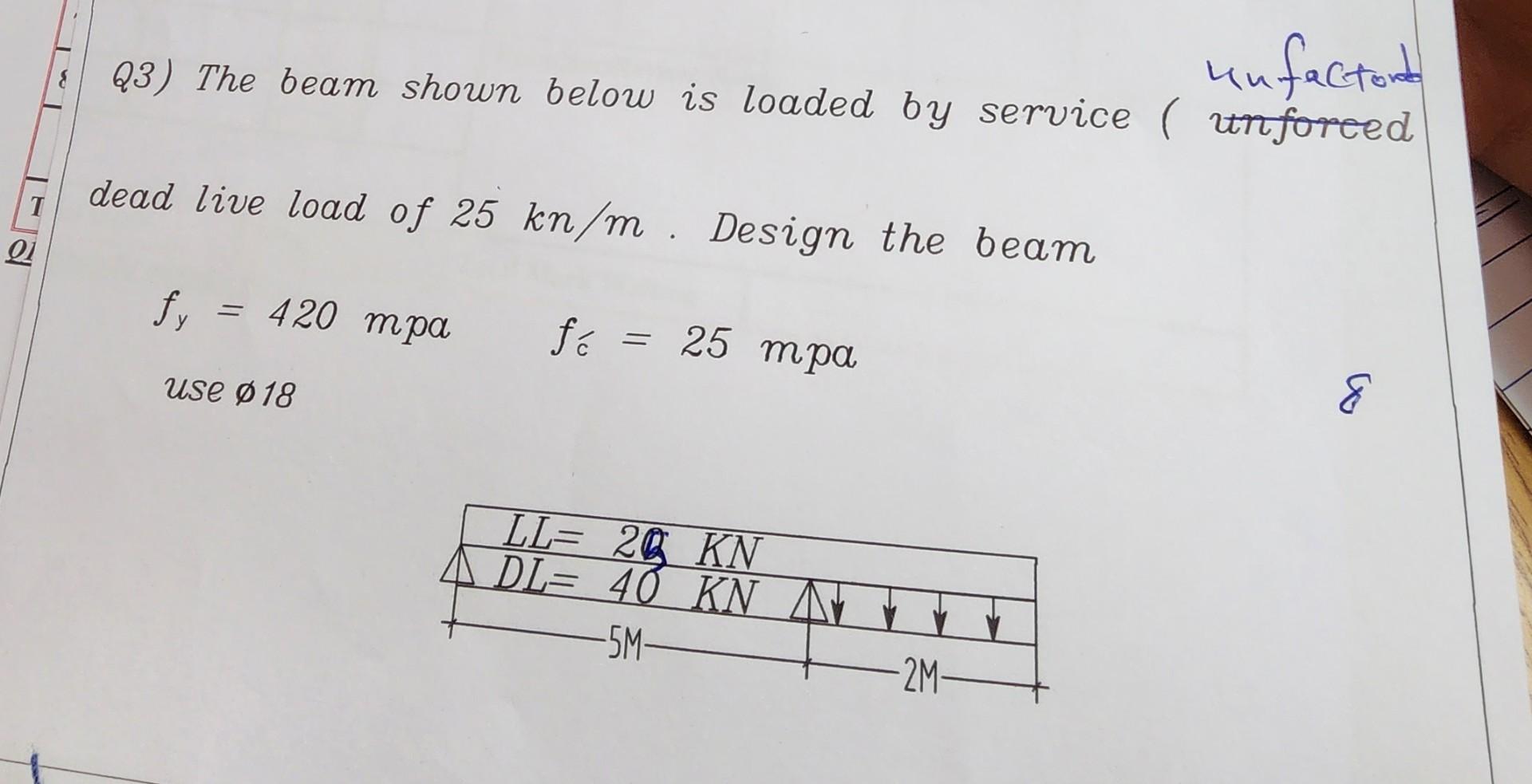 Q3) The beam shown below is loaded by service ( | Chegg.com