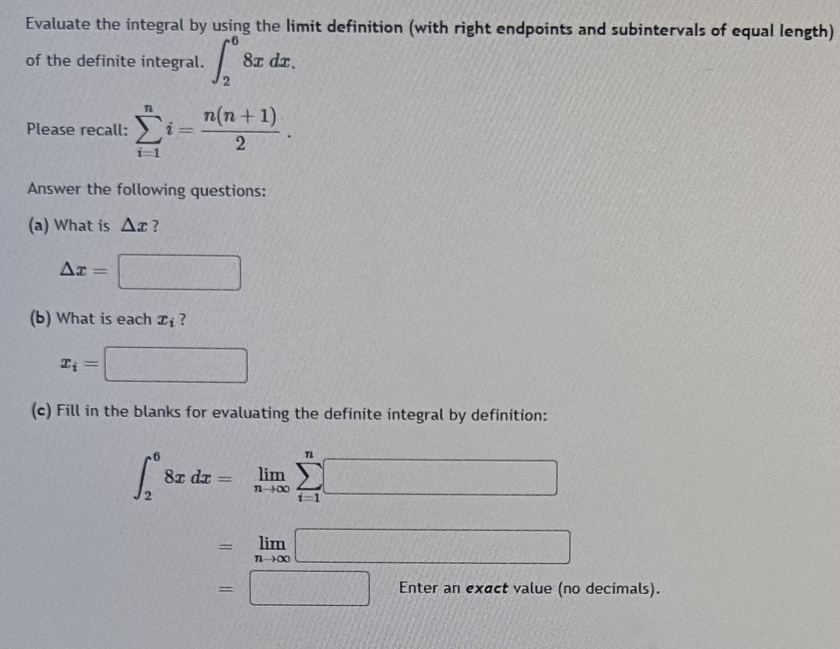 Solved Evaluate the integral by using the limit definition | Chegg.com