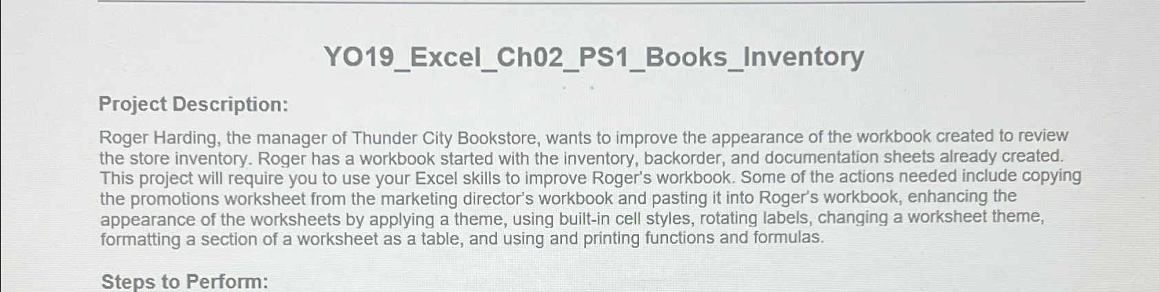 Solved Y019_Excel_Ch02_PS1_Books_InventoryProject | Chegg.com