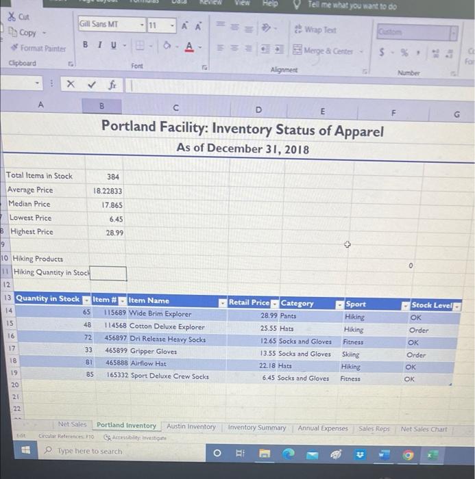 Solved Format the range A13:G19 as a table with headers and | Chegg.com