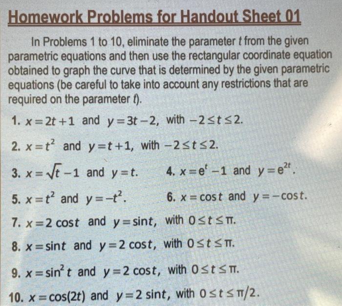 Solved Homework Problems for Handout Sheet 01 In Problems 1 | Chegg.com