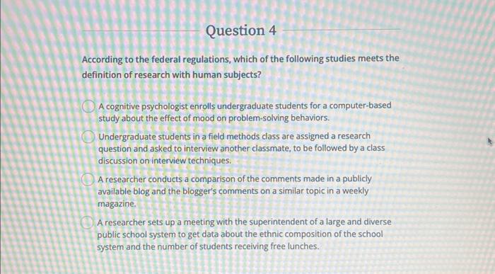 Solved According to the federal regulations, which of the | Chegg.com