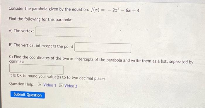 Solved Consider the parabola given by the equation: | Chegg.com