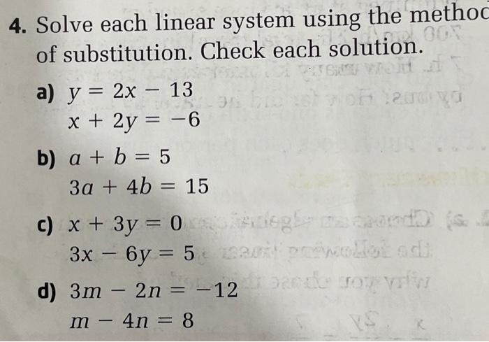 Solved 4. Solve each linear system using the method of | Chegg.com