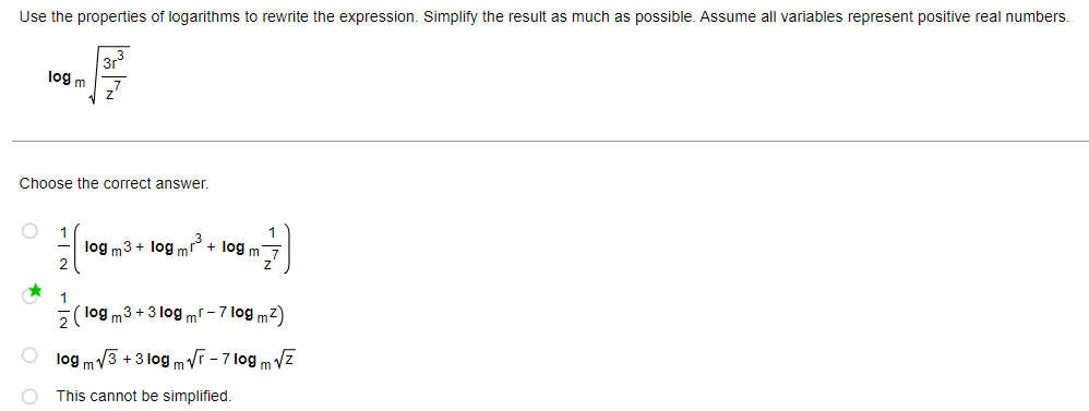 Solved Use the properties of logarithms to rewrite the | Chegg.com