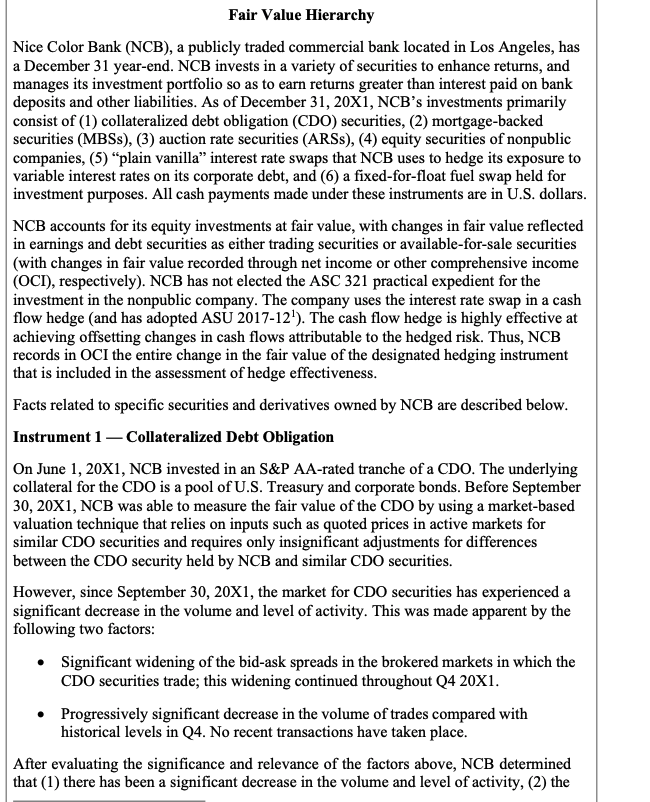Solved Fair Value HierarchyNice Color Bank (NCB), ﻿a | Chegg.com
