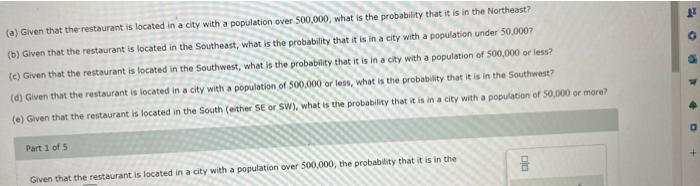 Solved (a) Given that the restaurant is located in a city | Chegg.com