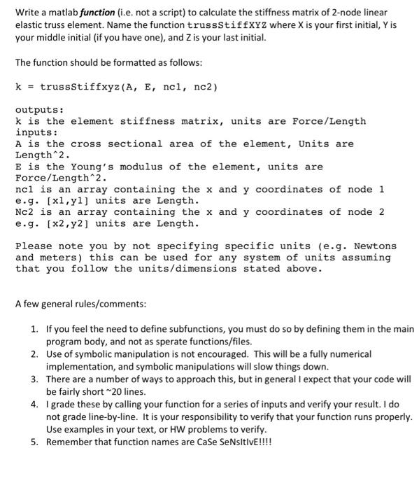 Solved Write A Matlab Function Ie Not A Script To