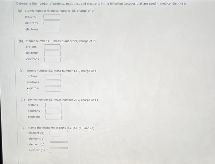 Solved Determine the number of protons, neutrons, and | Chegg.com
