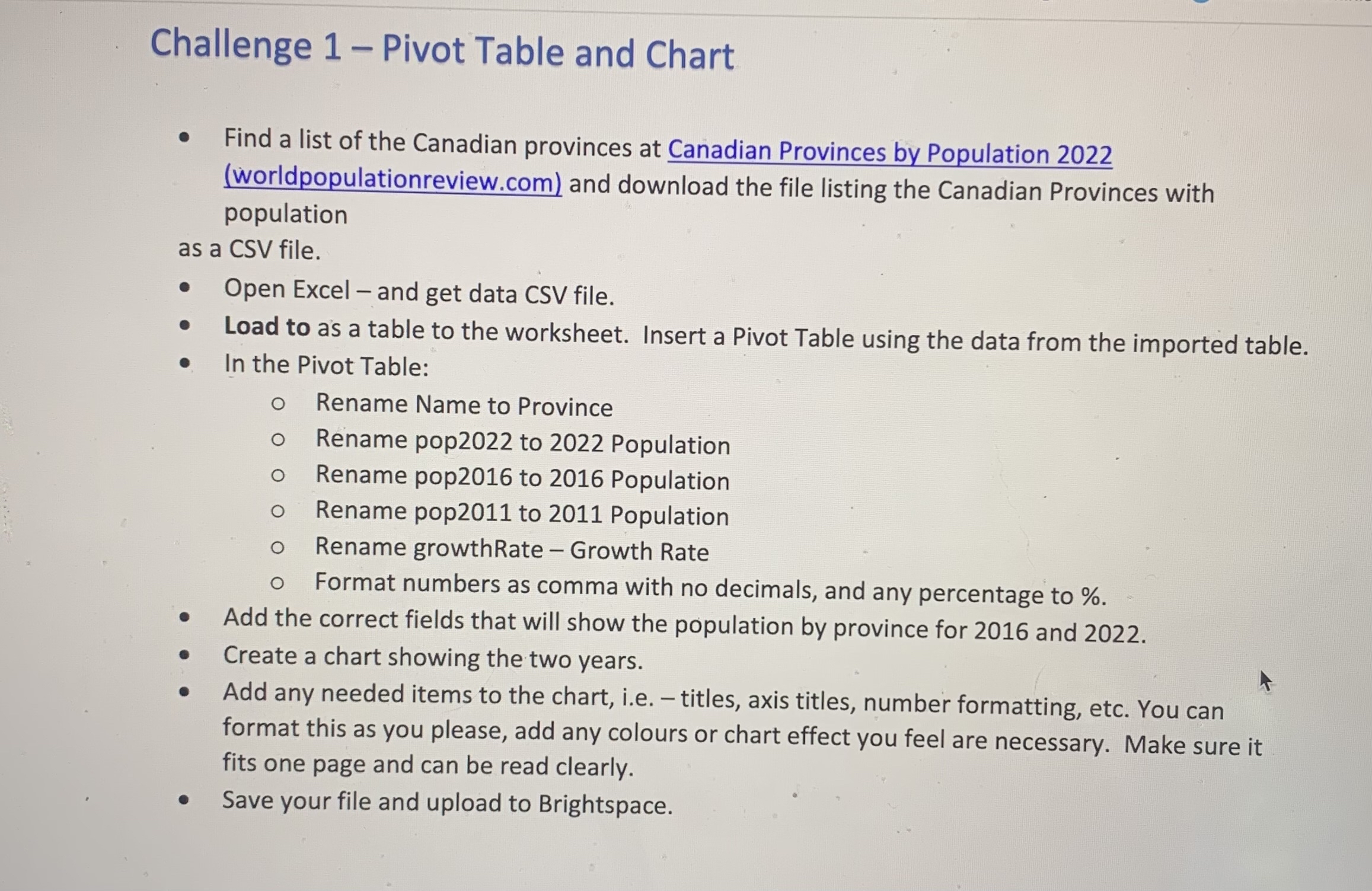 Solved Challenge 1 - ﻿Pivot Table and ChartFind a list of | Chegg.com