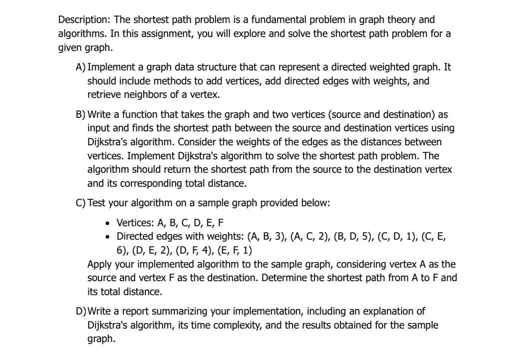 Solved Description: The shortest path problem is a | Chegg.com