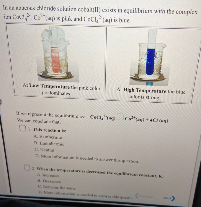 Solved n an aqueous chloride solution cobalt(II) exists in | Chegg.com