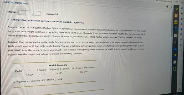 Solved 4. Interpreting statistical software output in | Chegg.com