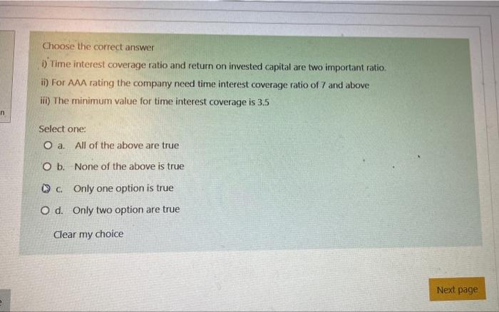 Solved Choose the correct answer Time interest coverage | Chegg.com