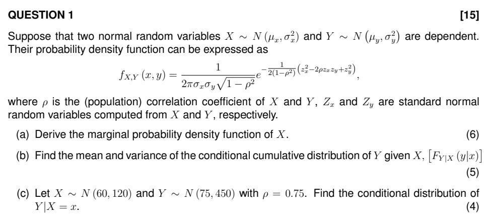Solved Suppose that two normal random variables X∼N(μx,σx2) | Chegg.com