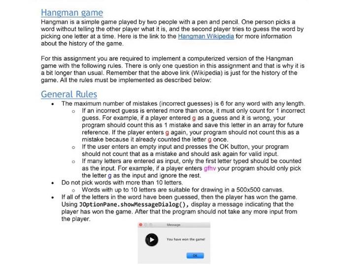 Solved Hangman game Hangman is a simple game played by two | Chegg.com