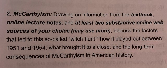 Solved 2. McCarthyism: Drawing on information from the | Chegg.com