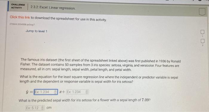 Solved Challenge Activity 232 Excel Linear Regression 